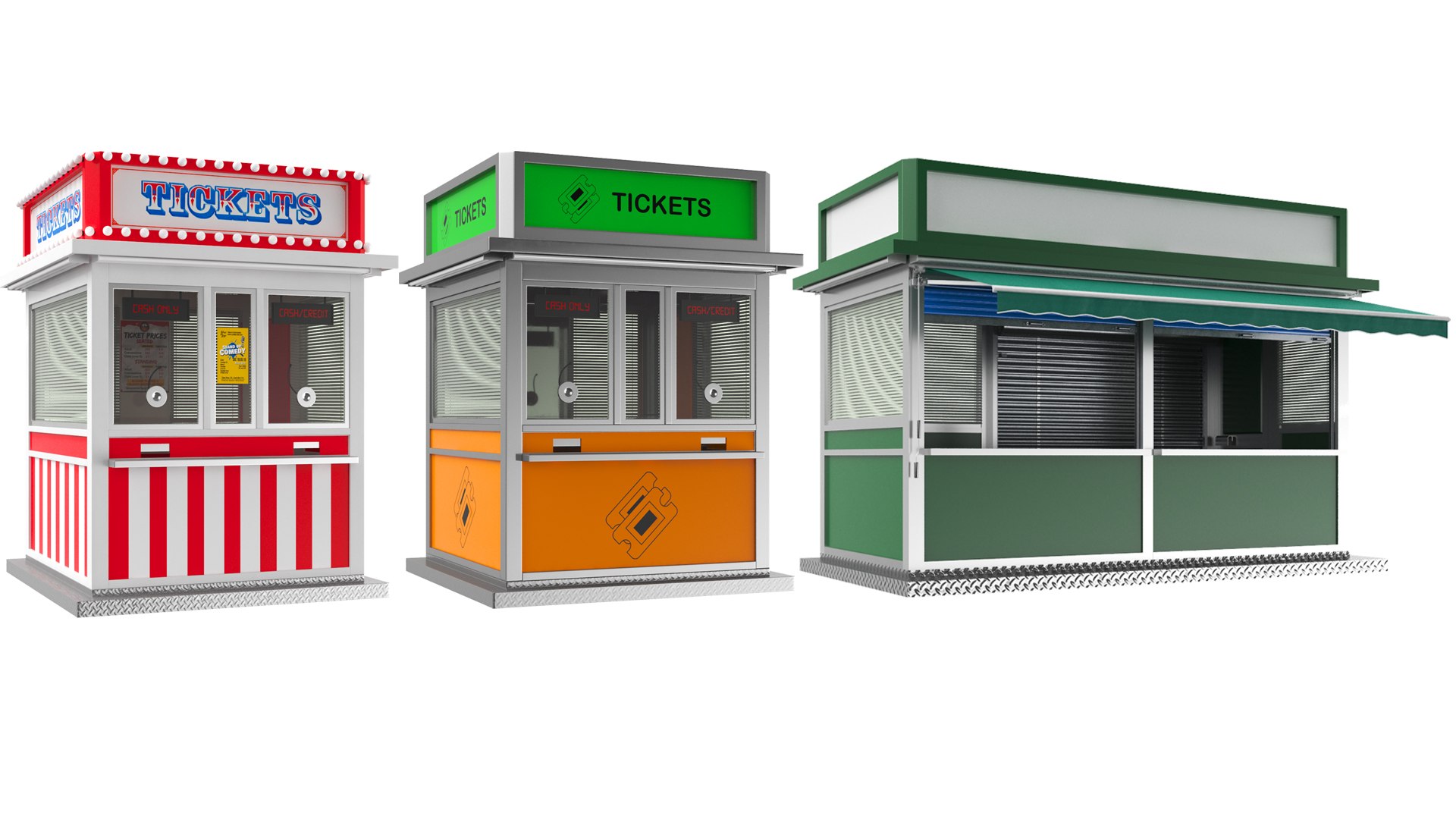 3D Three Detailed Kiosks Booth model - TurboSquid 1945838