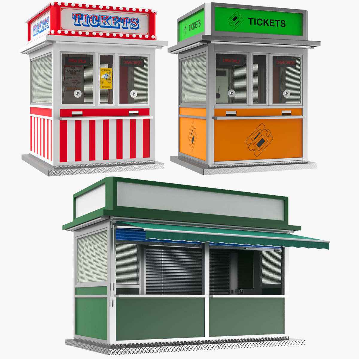 3D Three Detailed Kiosks Booth model - TurboSquid 1945838