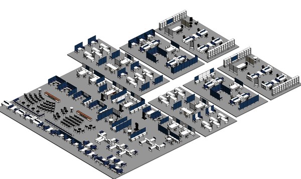사무실 레이아웃 인테리어 Revit Family 3D 모델 - TurboSquid 2279494