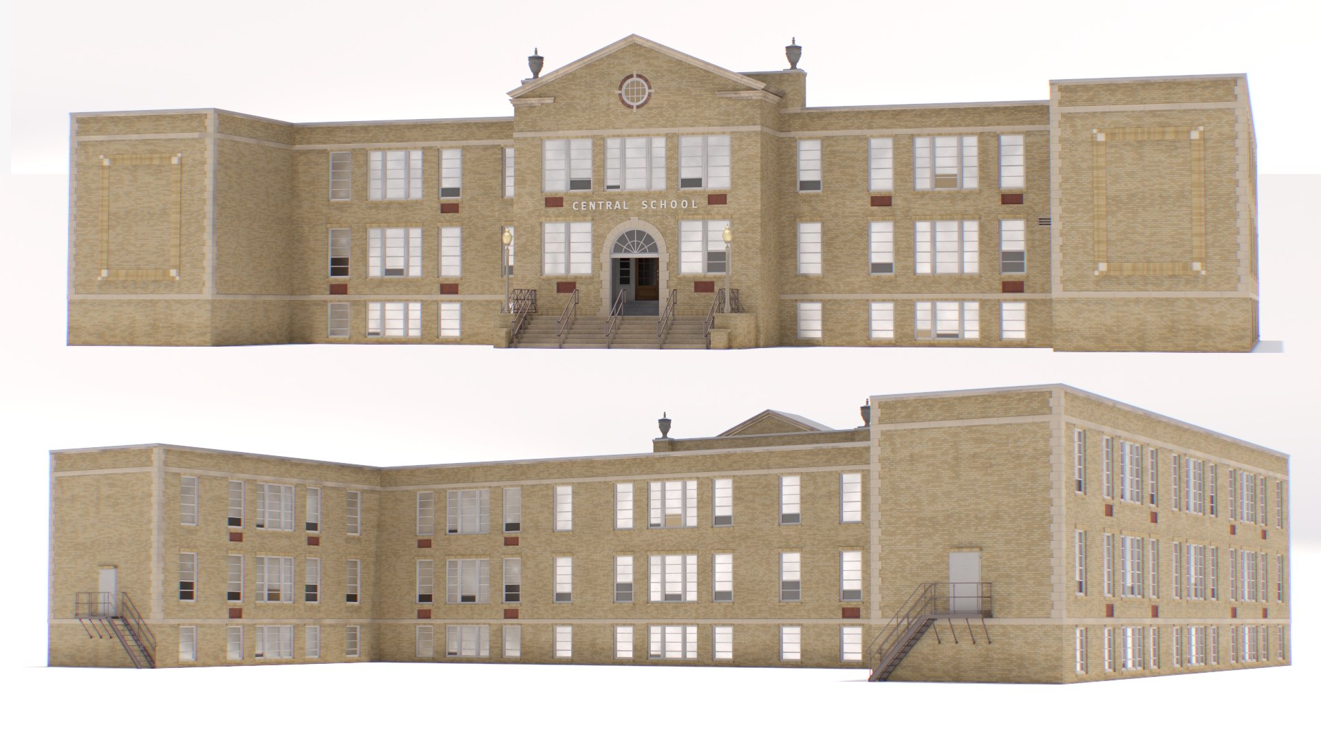 Historic Brick School Building 3D - TurboSquid 2396071