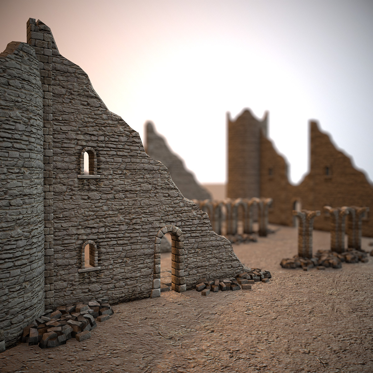 3d modular castle ruins