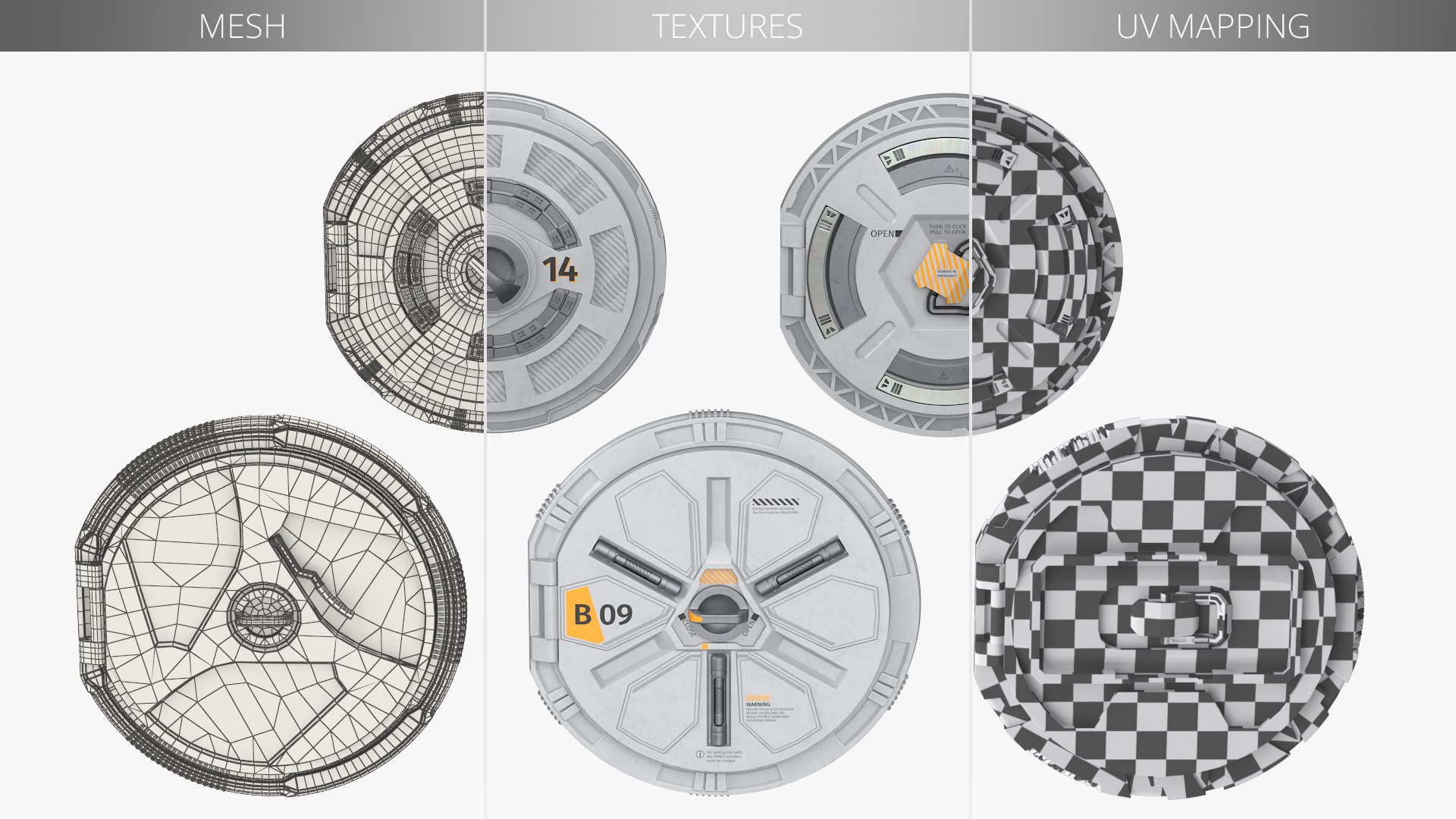 Modular Sci-Fi Hatch Covers With Caution Labels Gray 3D Model - TurboSquid 2446667