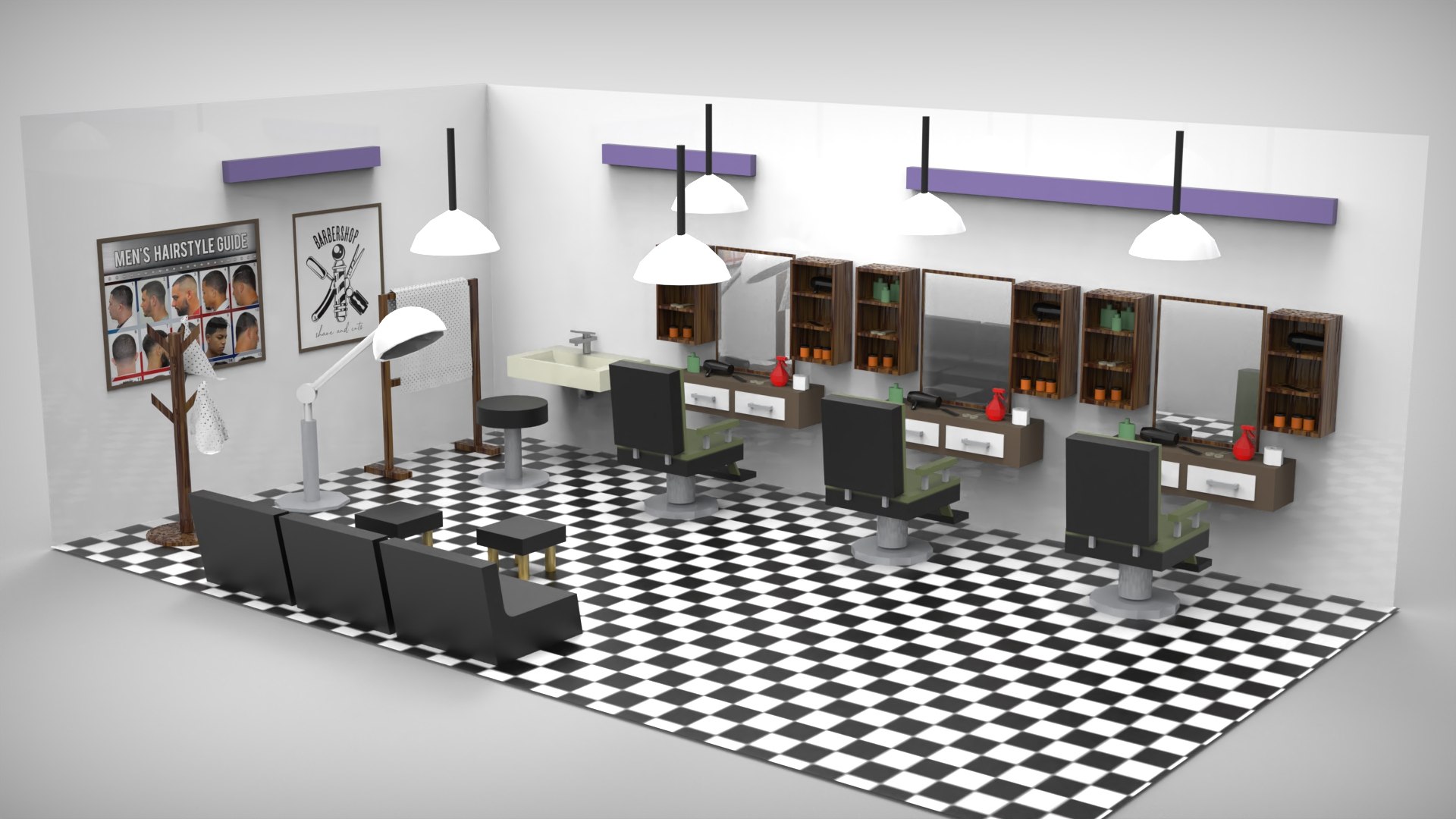 Barber Shop - Lowpoly 3D Model - TurboSquid 2223365