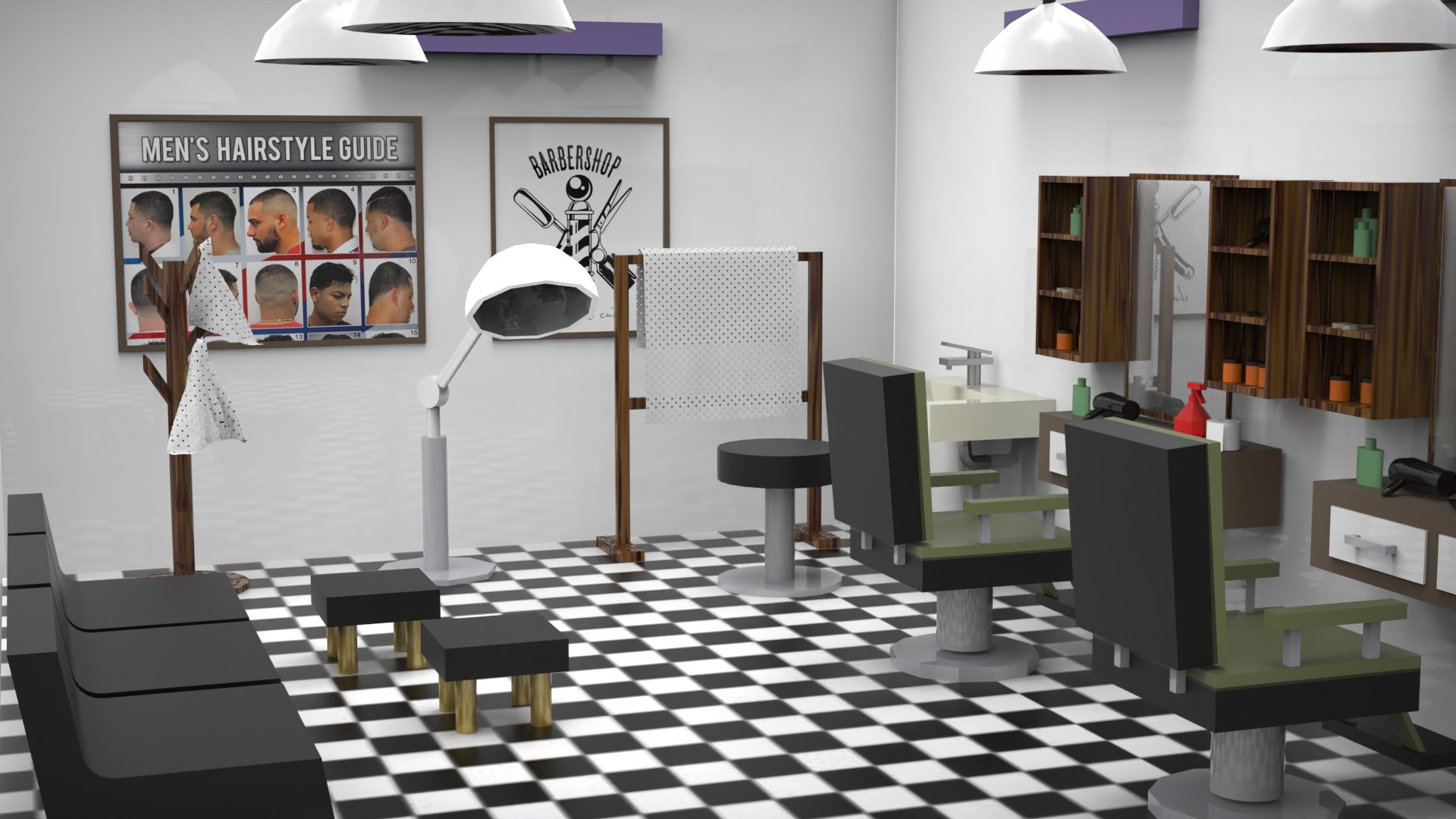 Barber Shop - Lowpoly 3D Model - TurboSquid 2223365