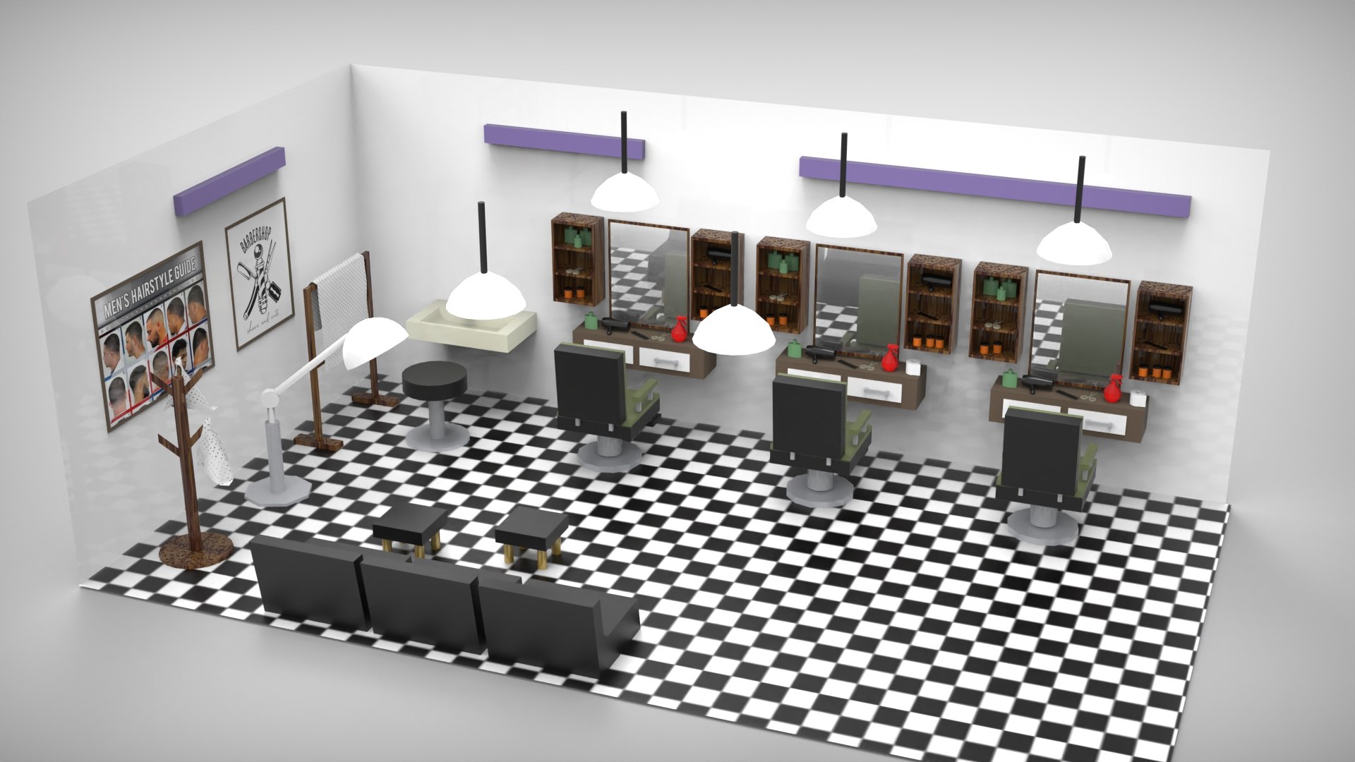 Barber Shop - Lowpoly 3D Model - TurboSquid 2223365