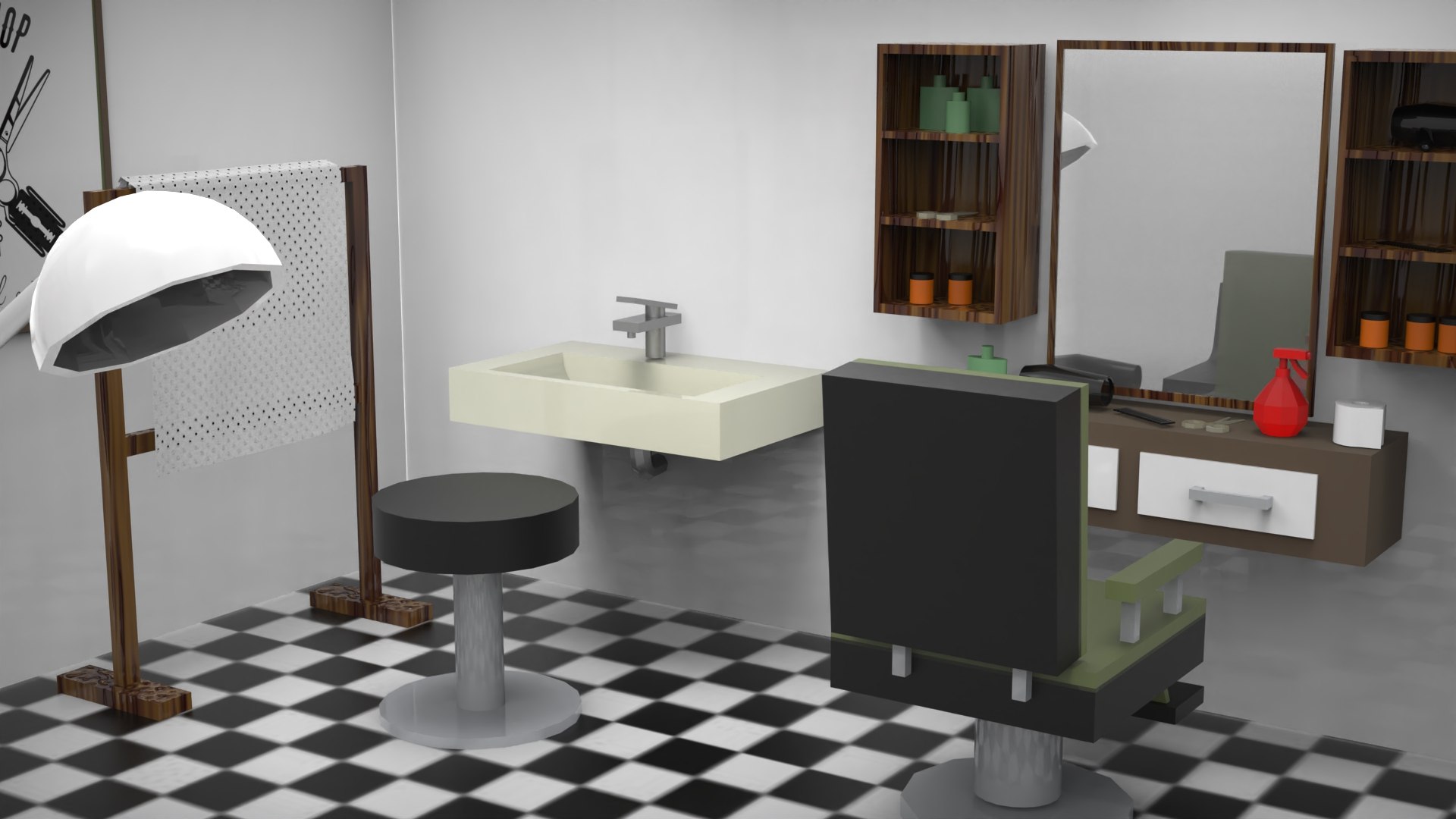 Barber Shop - Lowpoly 3D Model - TurboSquid 2223365