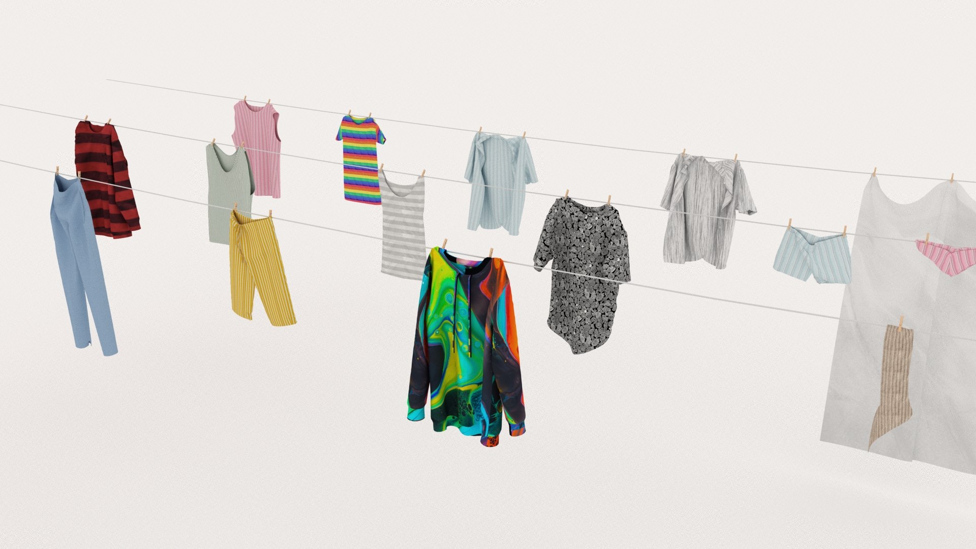 Textured Hanged Clothes Line 3D Model - TurboSquid 1742830