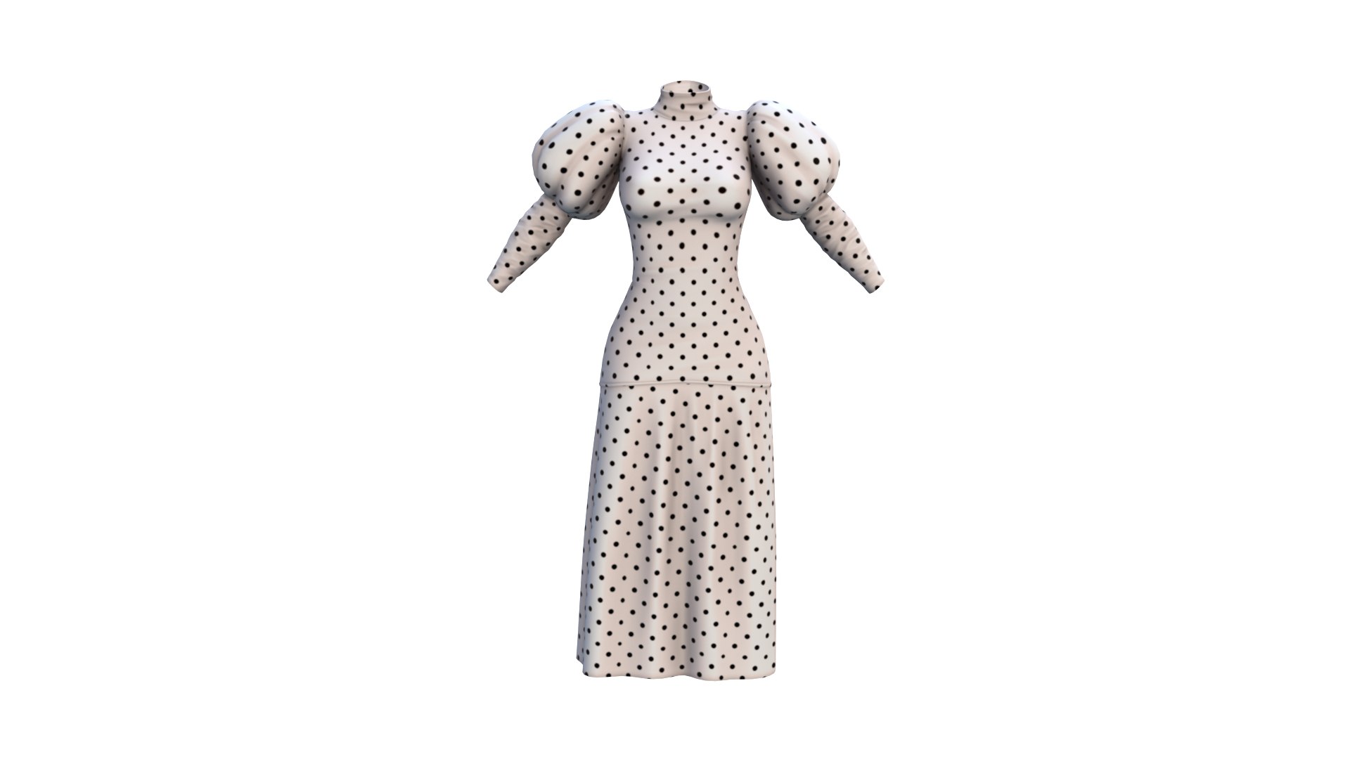 3D Puffy Shoulders High Neck Long Dress 3D Model Low Poly - TurboSquid ...