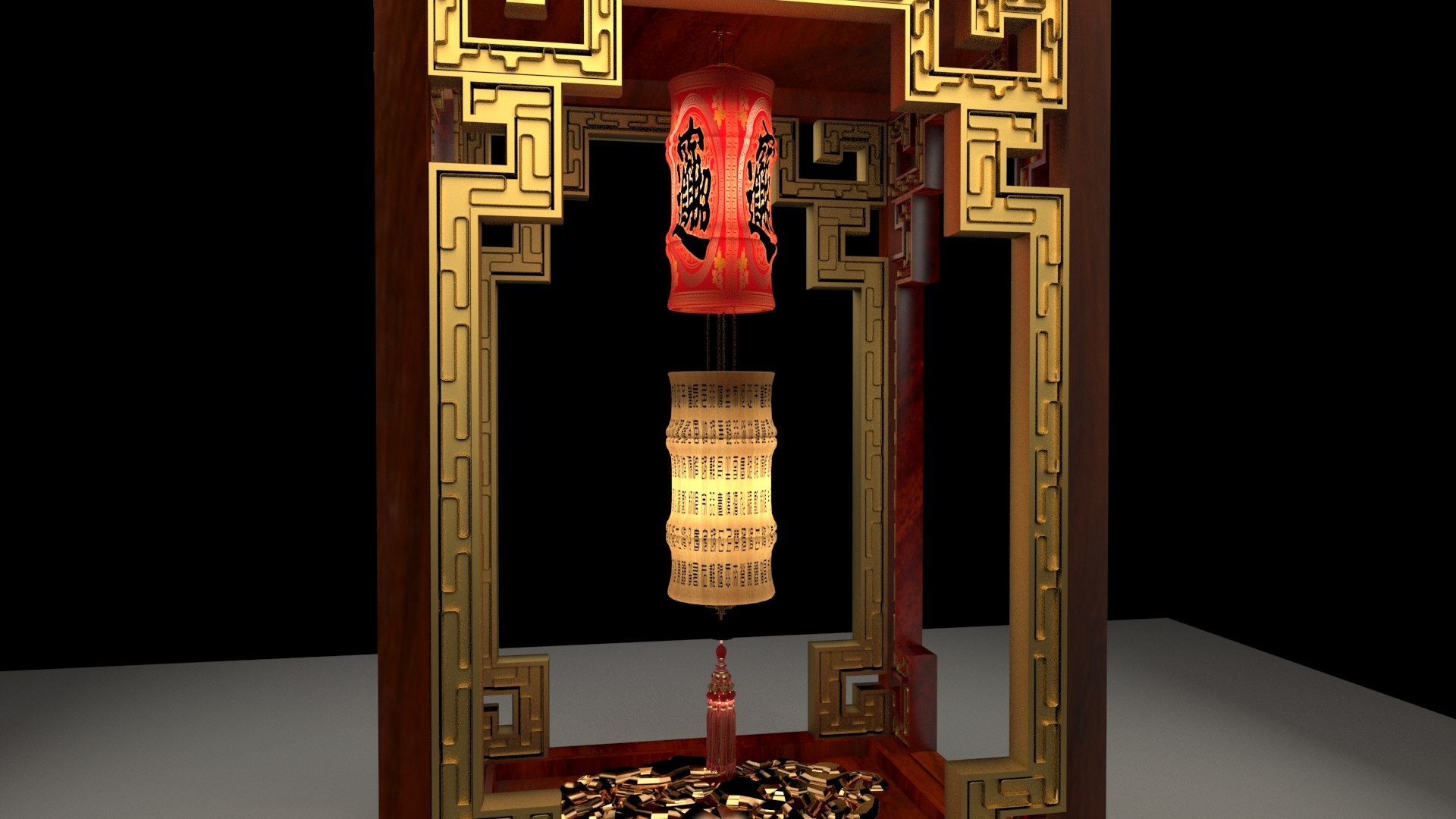 3D Model Chinese Red Bamboo Lantern - TurboSquid 2513459