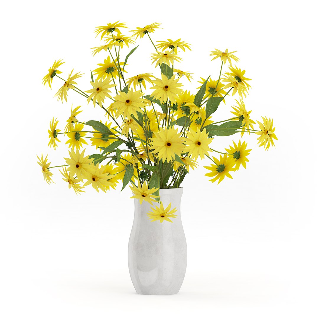 Yellow Coneflowers Ceramic Vase 3d Model