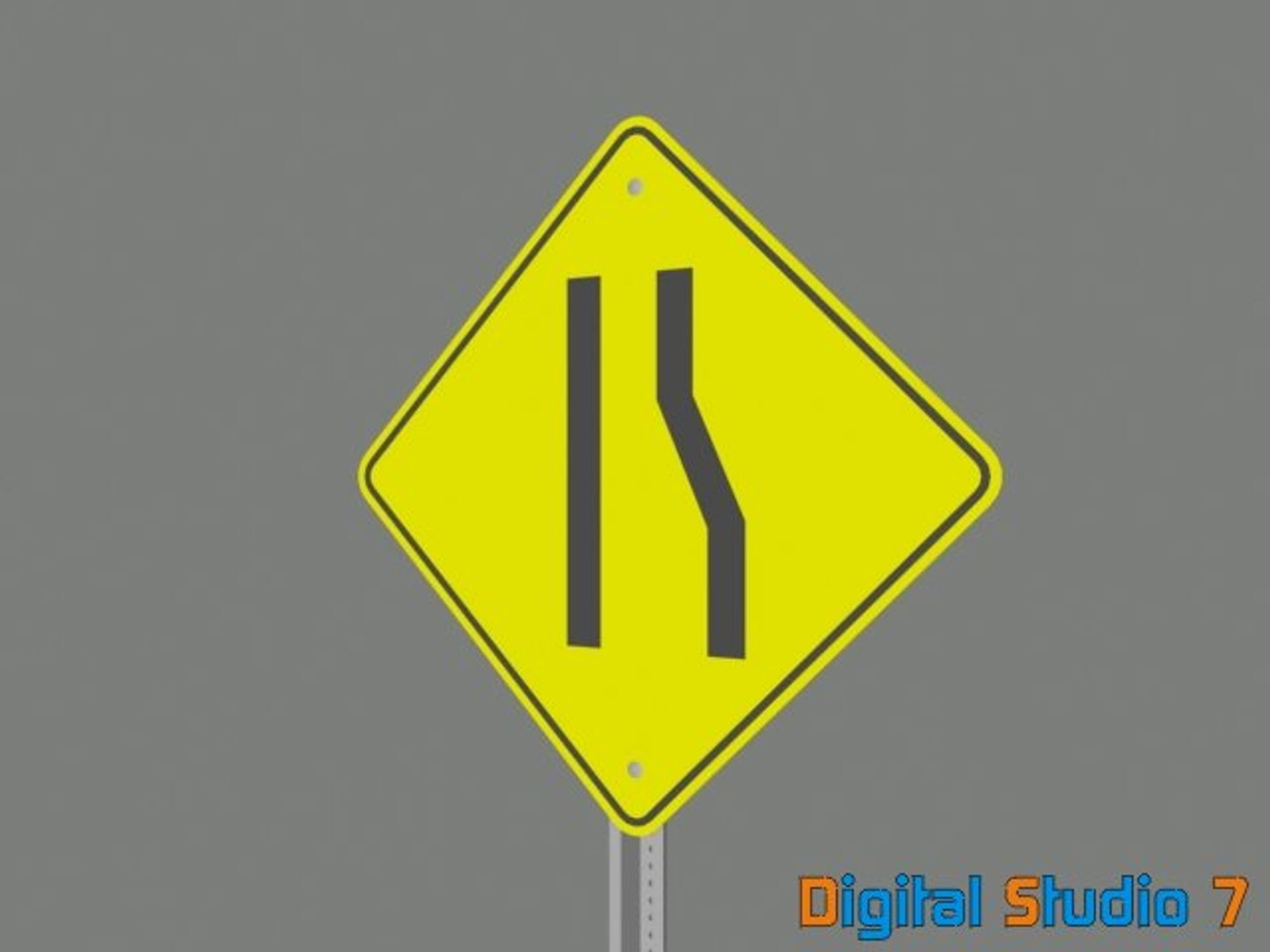 3d Lane Ends Sign
