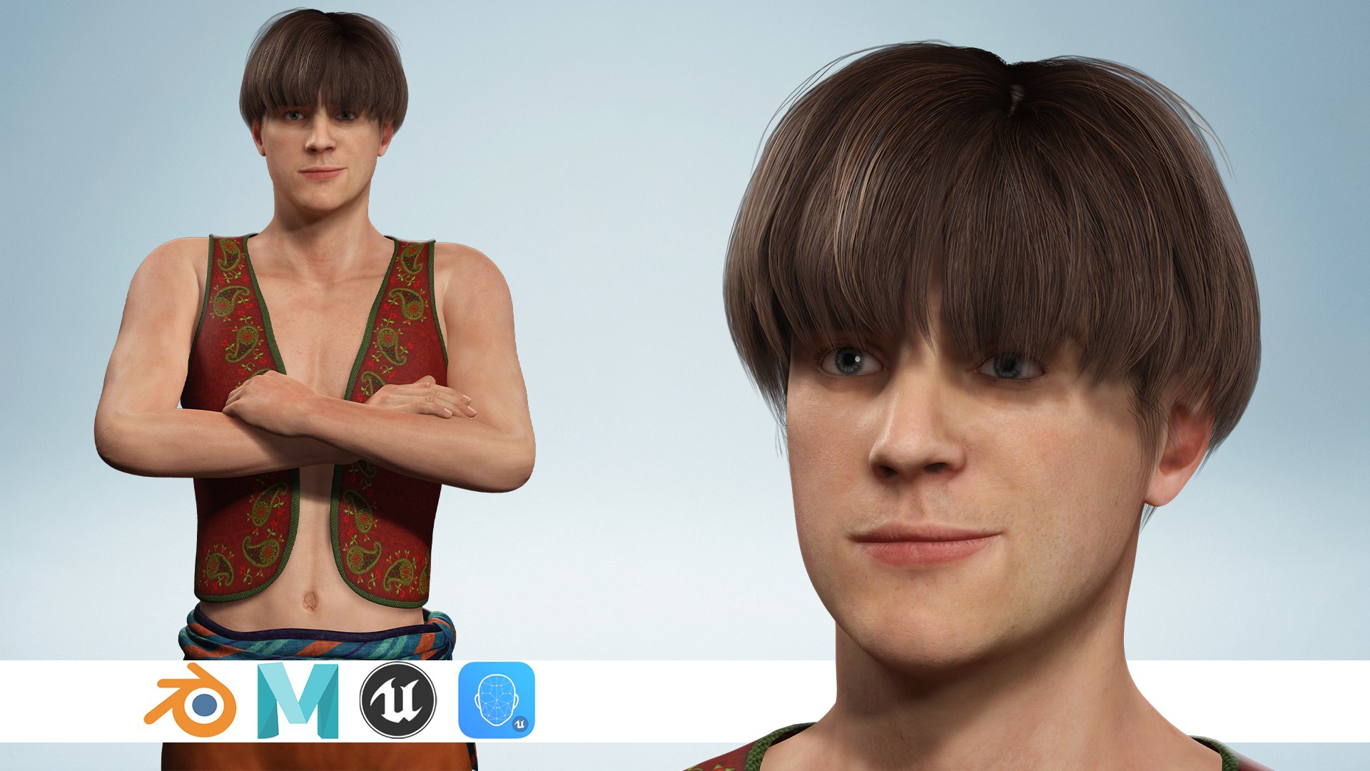 3D Aladdin Inspired Young Male Character Rigged Middle Eastern Folk ...