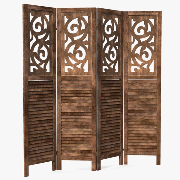 modelo 3d Panel divisor de ambiente plegable de madera maciza ...