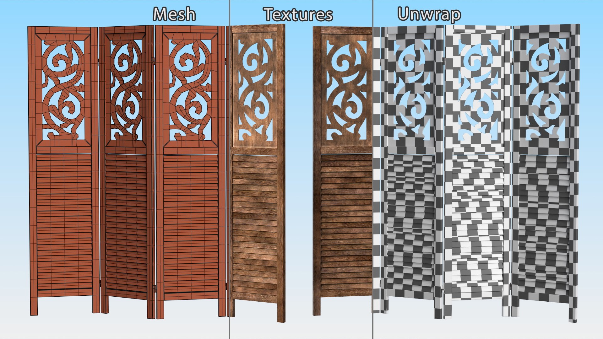 3D Panel Solid Wood Folding Room Divider - TurboSquid 2127958