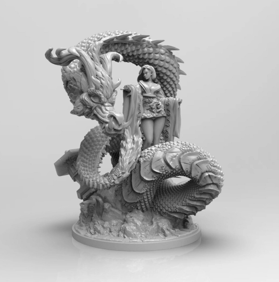 3D Anime Character design The 18 with the green dragon statue STL 3D ...