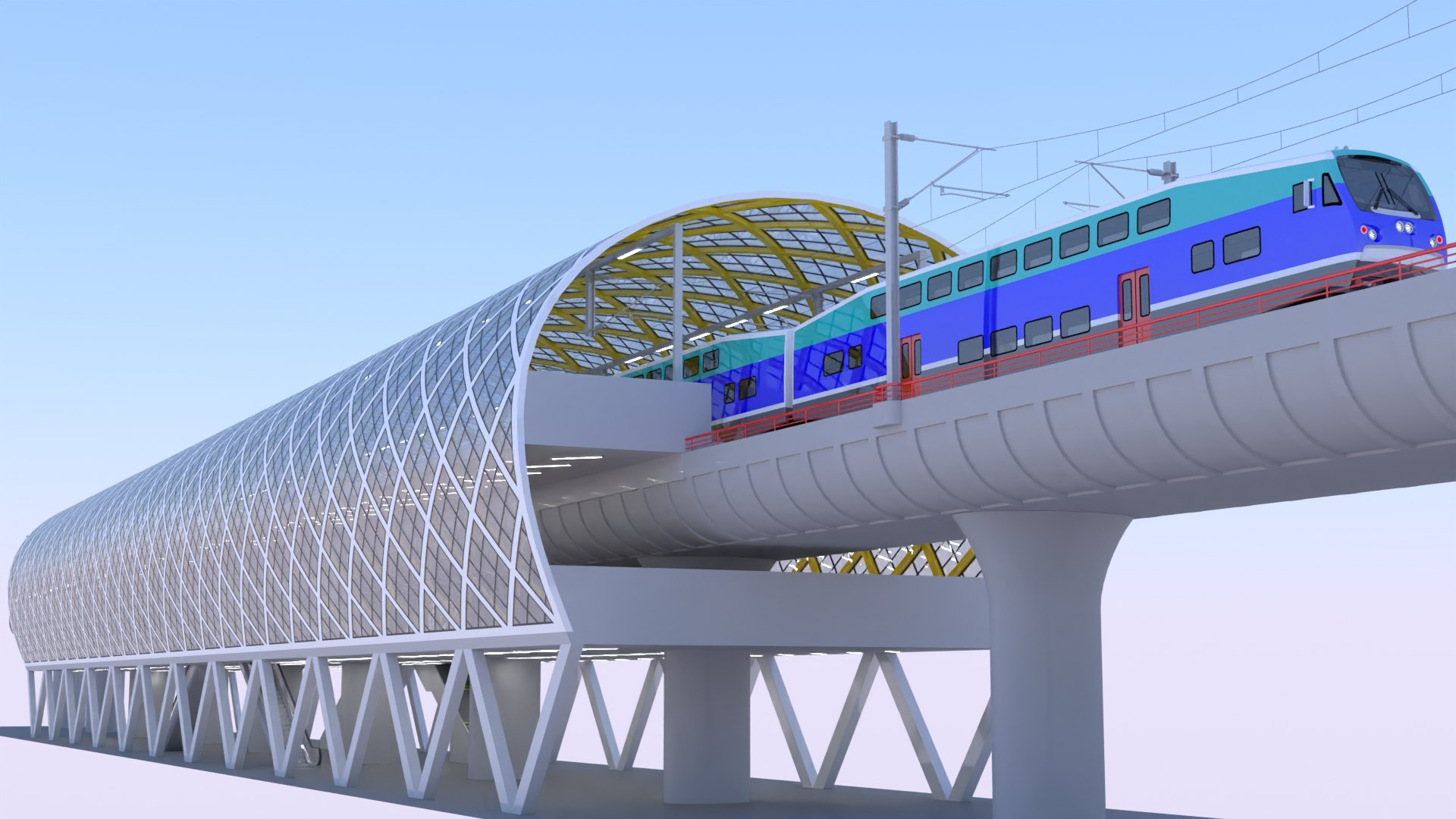 BiLevel Train Station And Viaduct 3D Model - TurboSquid 2395806