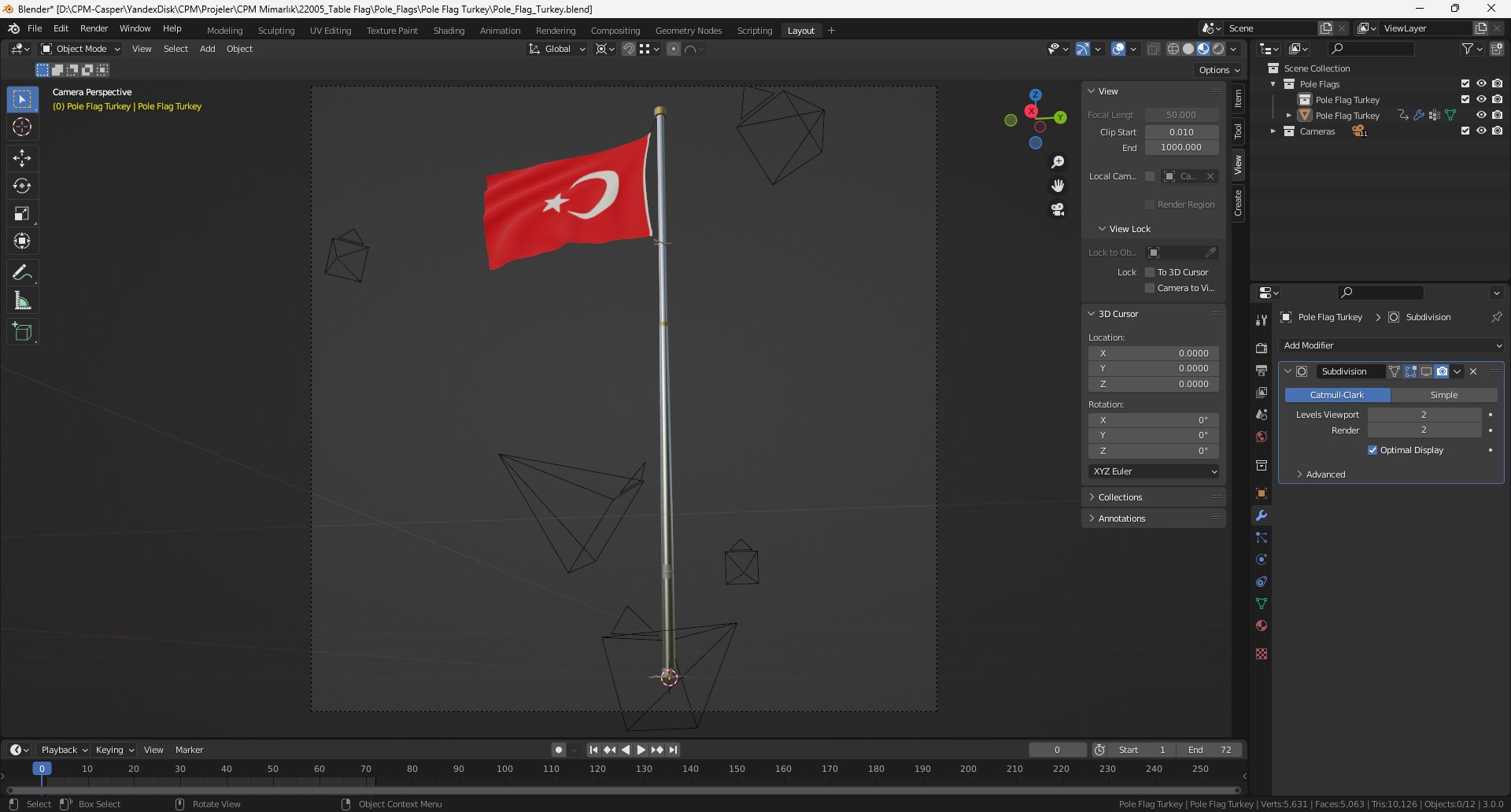 3D Flag On Pole Turkey Model - TurboSquid 2058111