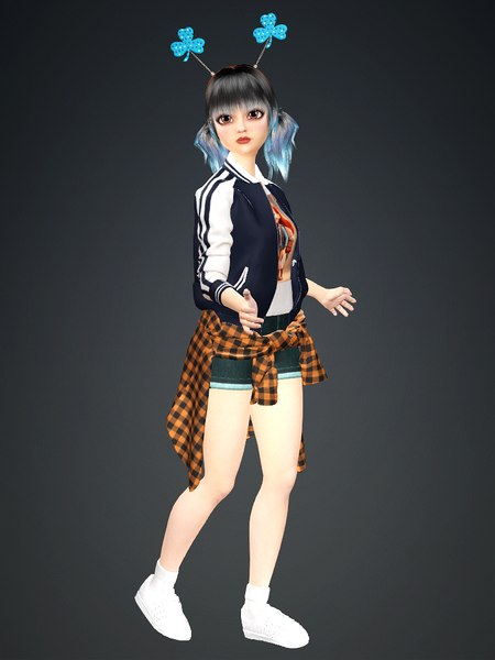 modelo 3d Personaje de dibujos animados Rigged Style Girl-Moly modelo ...