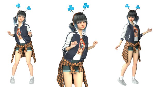 modelo 3d Personaje de dibujos animados Rigged Style Girl-Moly modelo ...