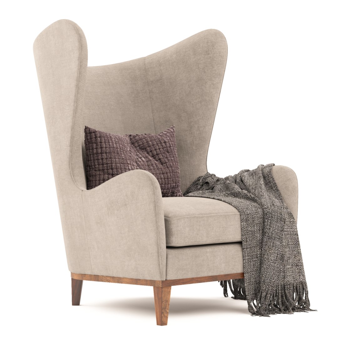 3D Monroe Wing Armchair With Cushion And Blanket Model - TurboSquid 1802094