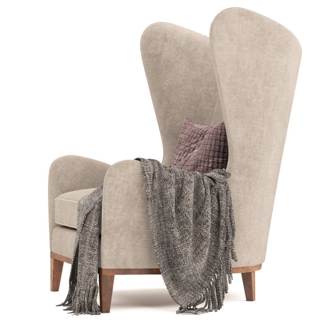 3D Monroe Wing Armchair With Cushion And Blanket Model - TurboSquid 1802094