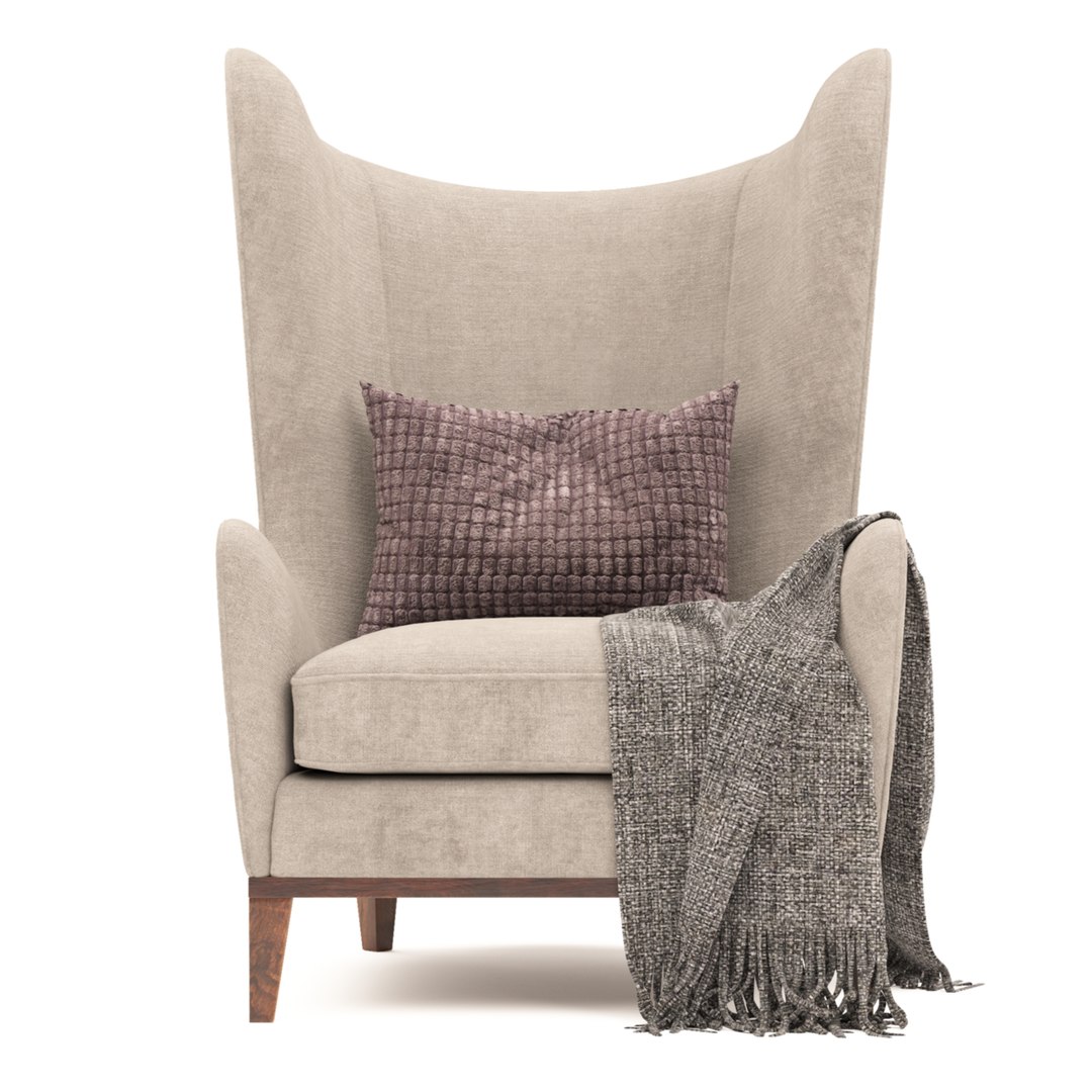 3D Monroe Wing Armchair With Cushion And Blanket Model - TurboSquid 1802094
