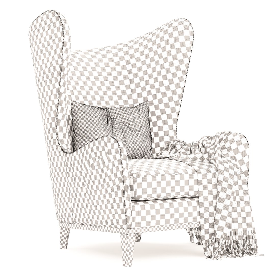3D Monroe Wing Armchair With Cushion And Blanket Model - TurboSquid 1802094