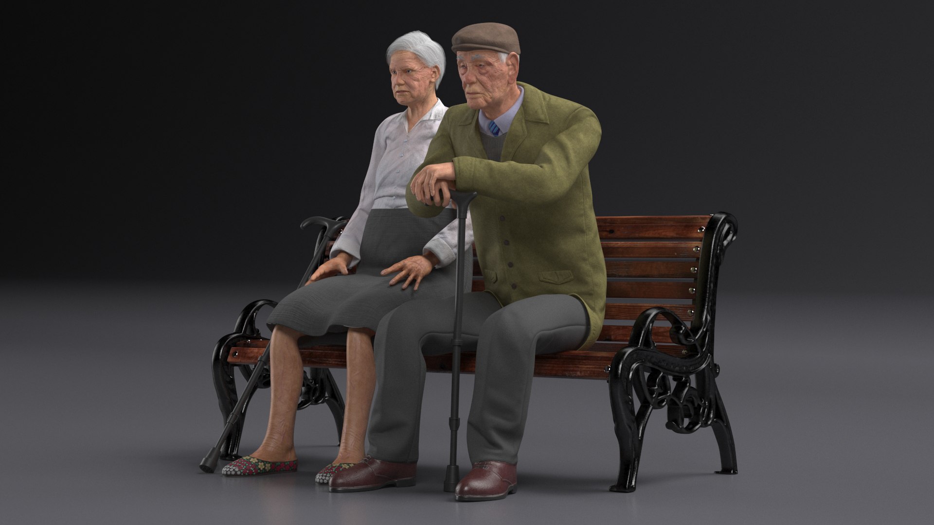 3D Elderly People Sitting On A Bench Model - TurboSquid 2299962