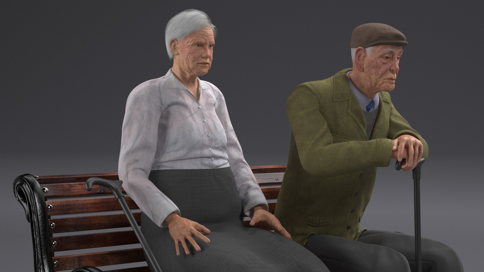 3D Elderly People Sitting On A Bench Model - TurboSquid 2299962