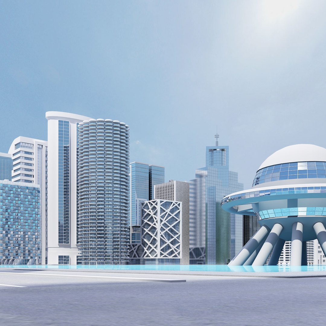 3d white city skyscrapers buildings