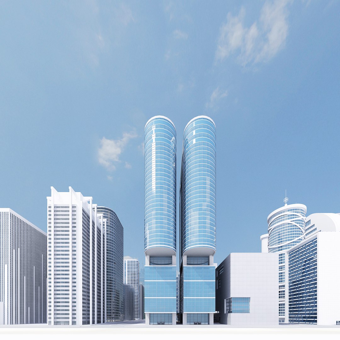 3d white city skyscrapers buildings