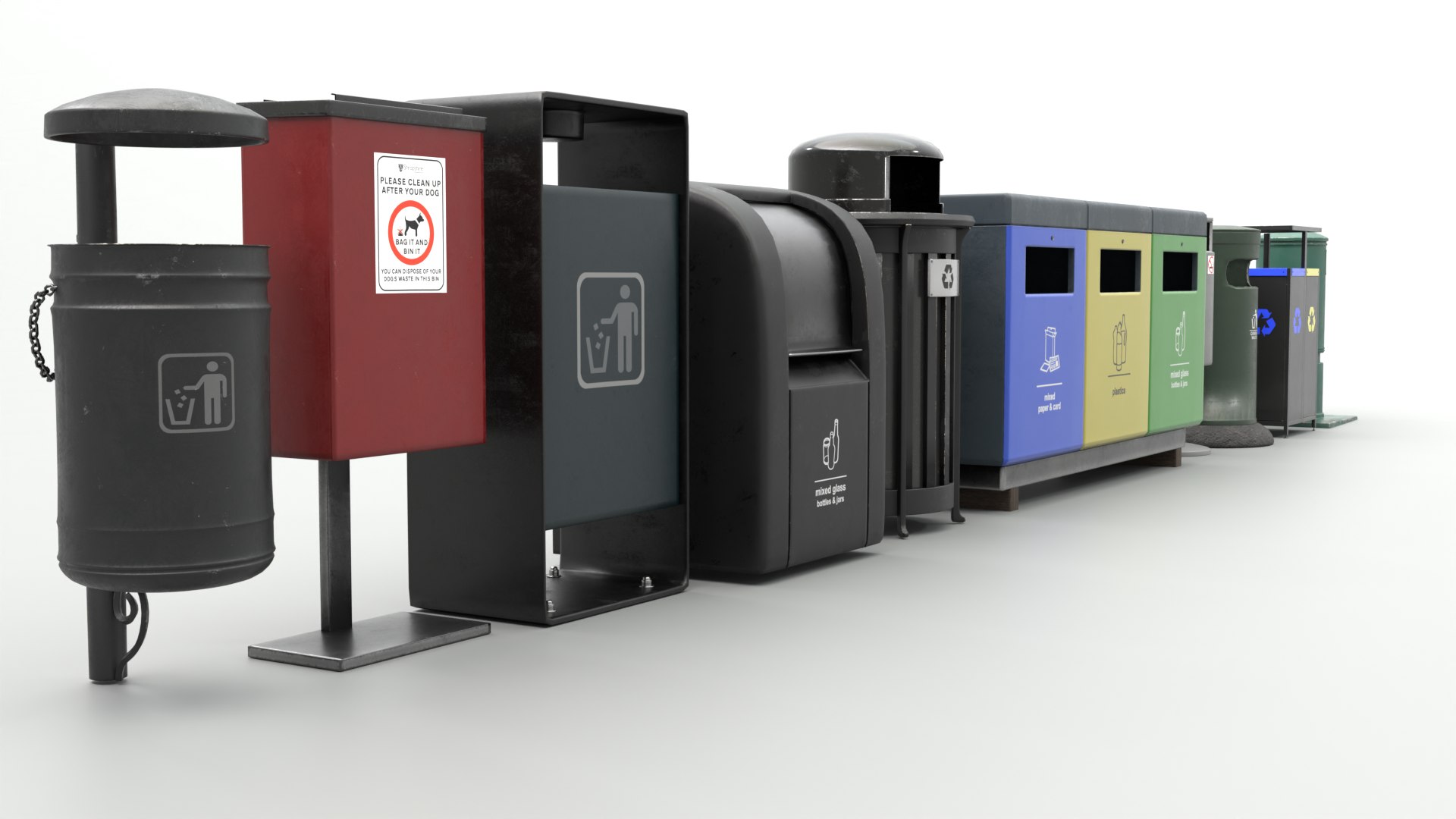 Realistic Metal Street Trash Bin Pack Model - TurboSquid 2375588