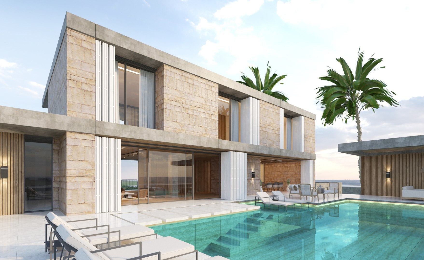 Modern Stone Villa Exterior And Interior 3D Model - TurboSquid 1949258