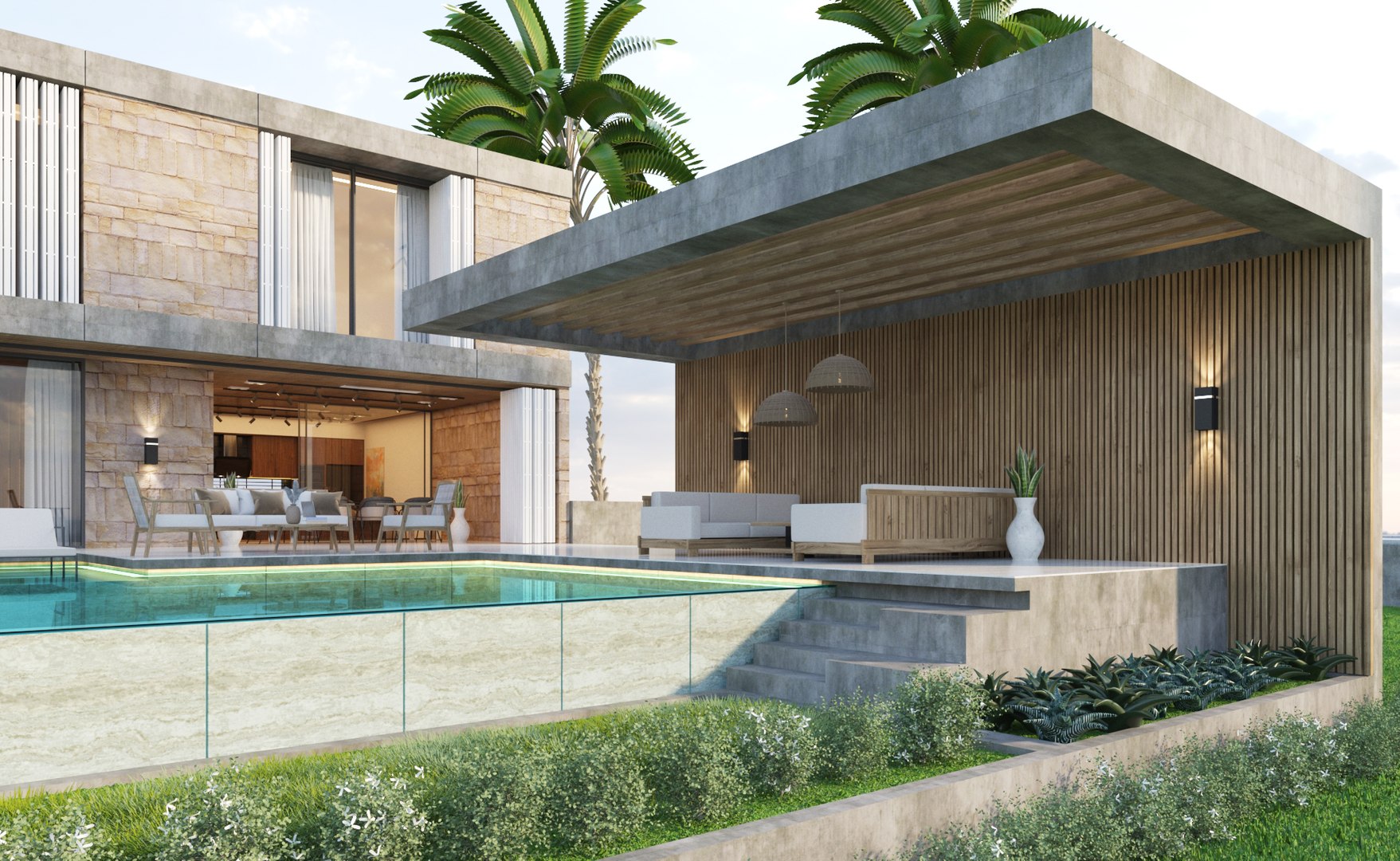 Modern Stone Villa Exterior And Interior 3D Model - TurboSquid 1949258