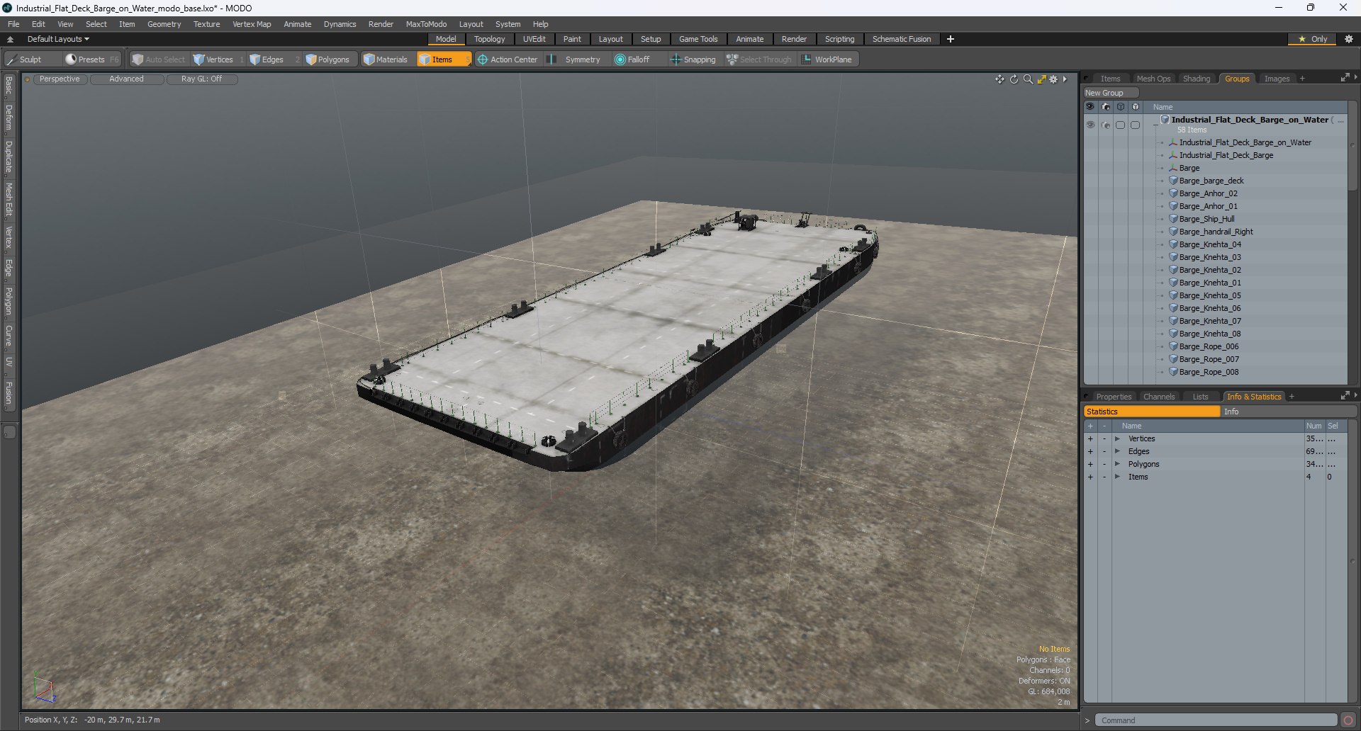 3D Industrial Flat Deck Barge On Water Model - TurboSquid 2342351