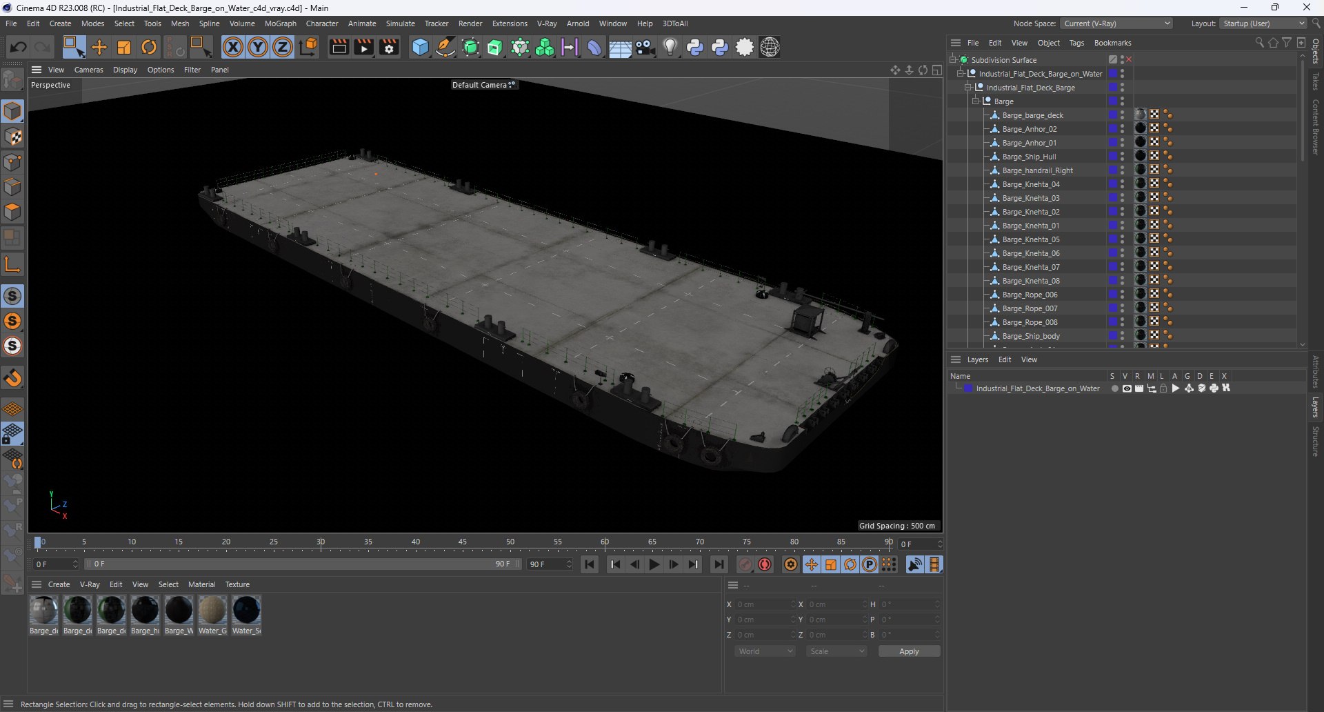 3D Industrial Flat Deck Barge On Water Model - TurboSquid 2342351
