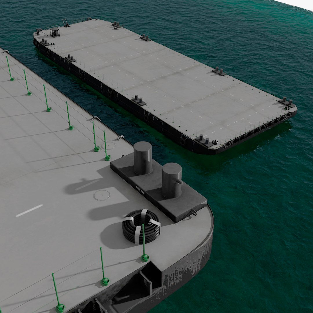 3D Industrial Flat Deck Barge On Water Model - TurboSquid 2342351