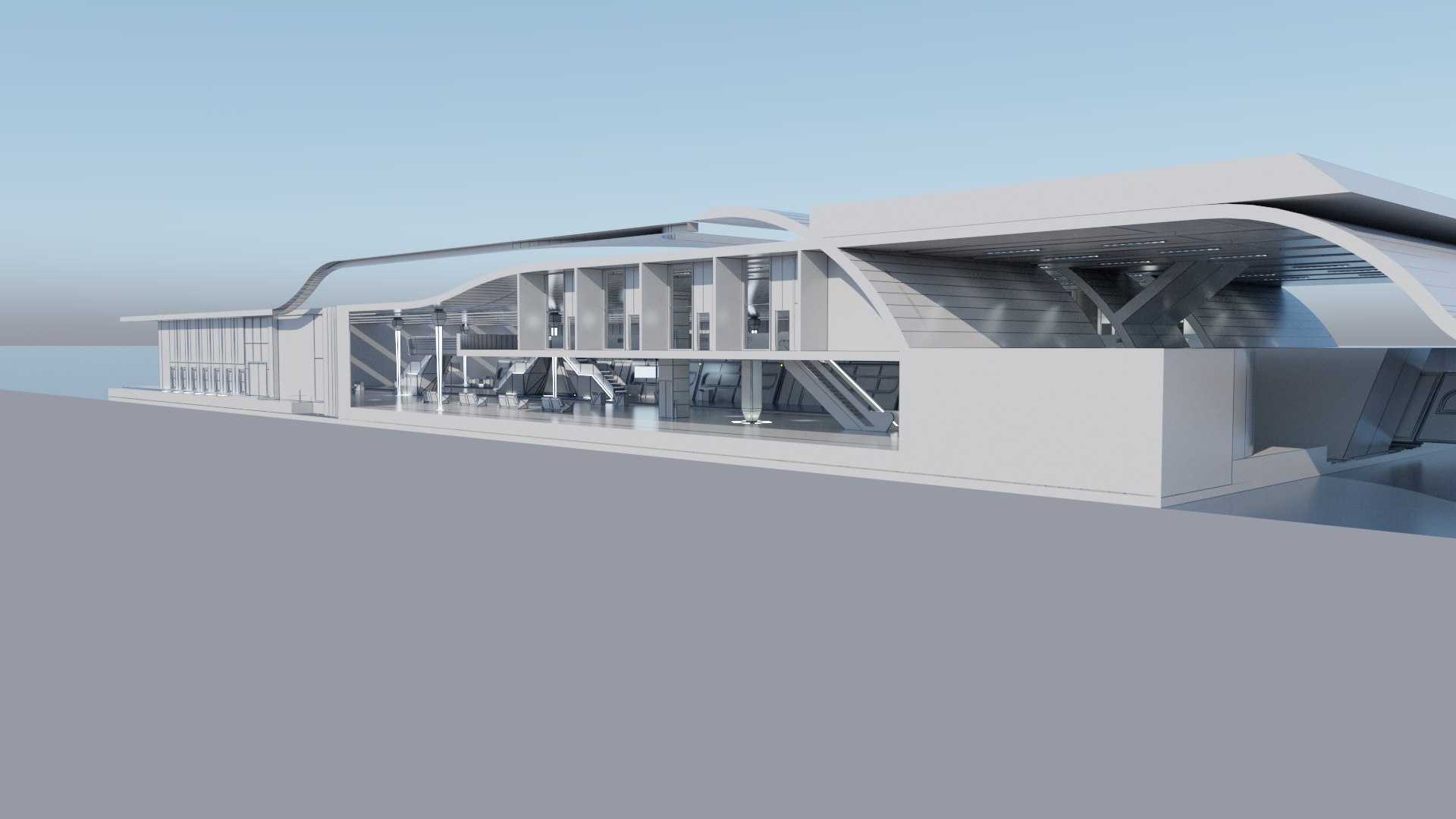 3D Futuristic Train Station - TurboSquid 1652484