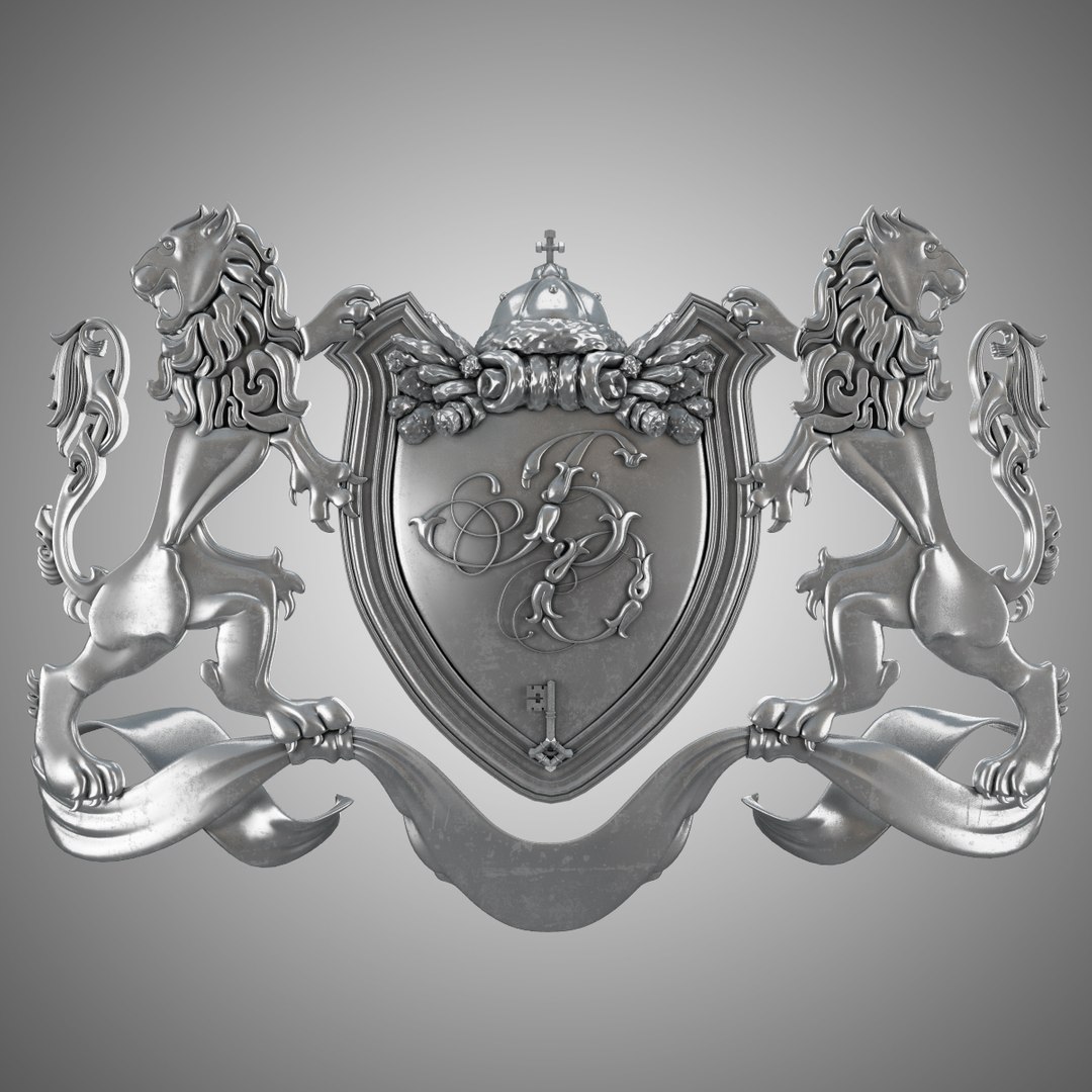 3d roll arms lions shield