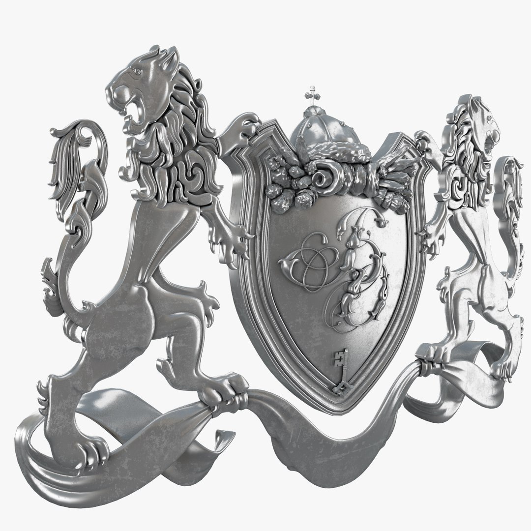 3d roll arms lions shield
