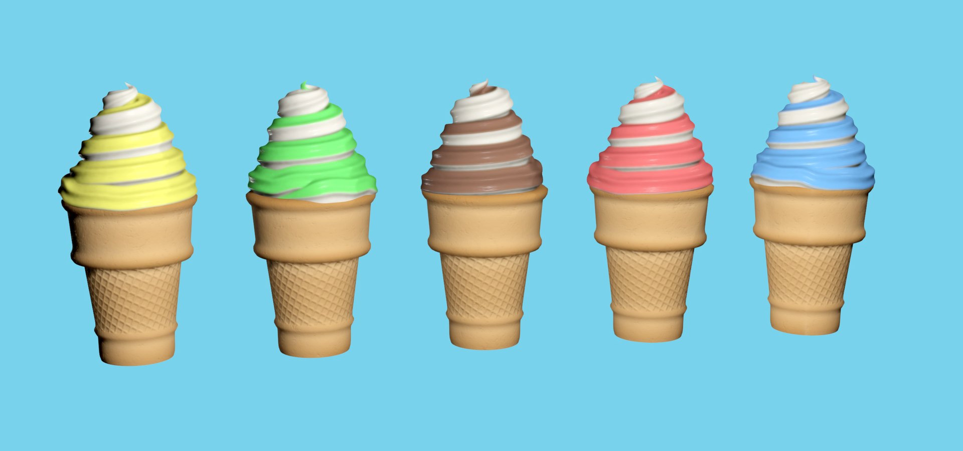 3D 3D Realistic Ice Cream 5 Colors PBR - TurboSquid 1741123