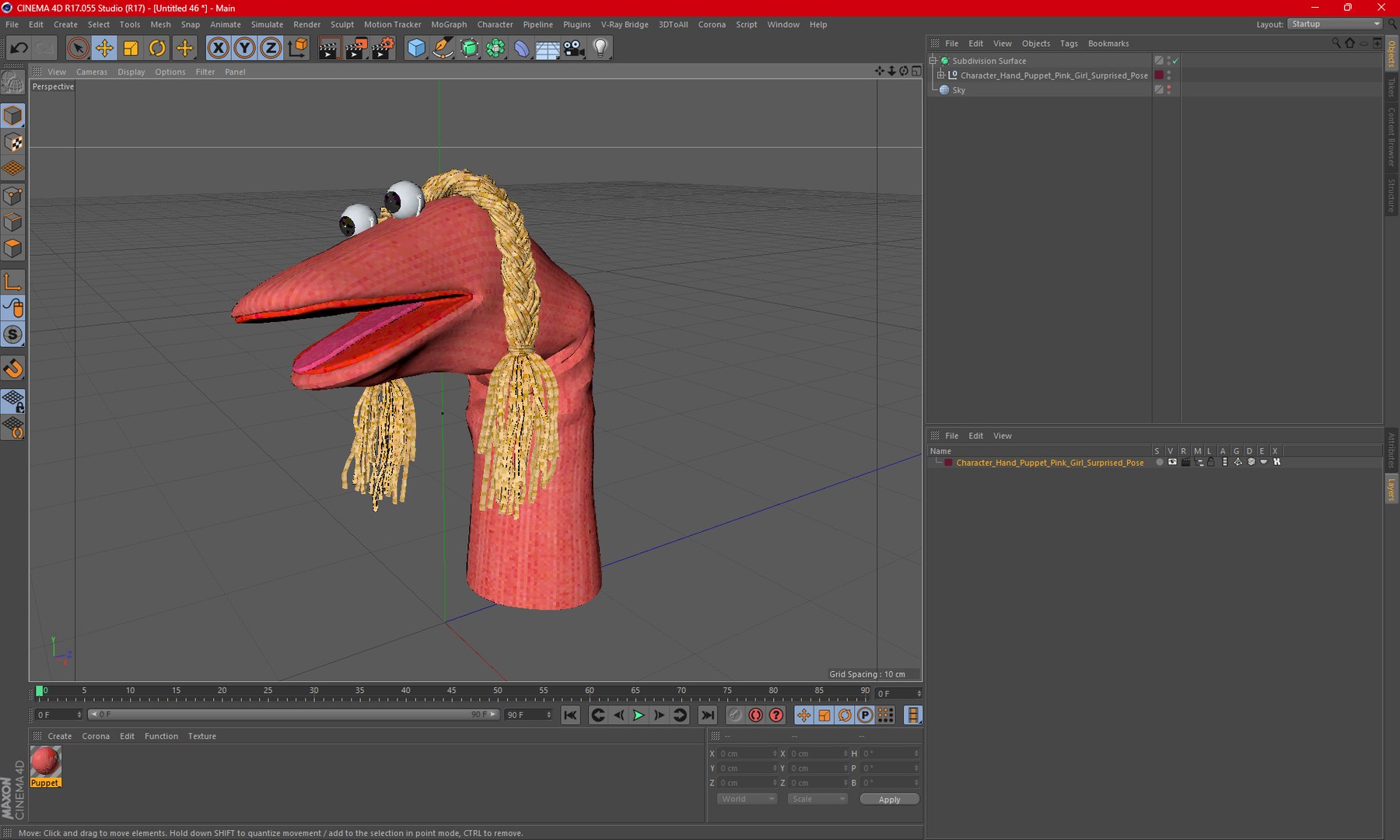 3D Character Hand Puppet Pink Girl Surprised Pose - TurboSquid 2269824