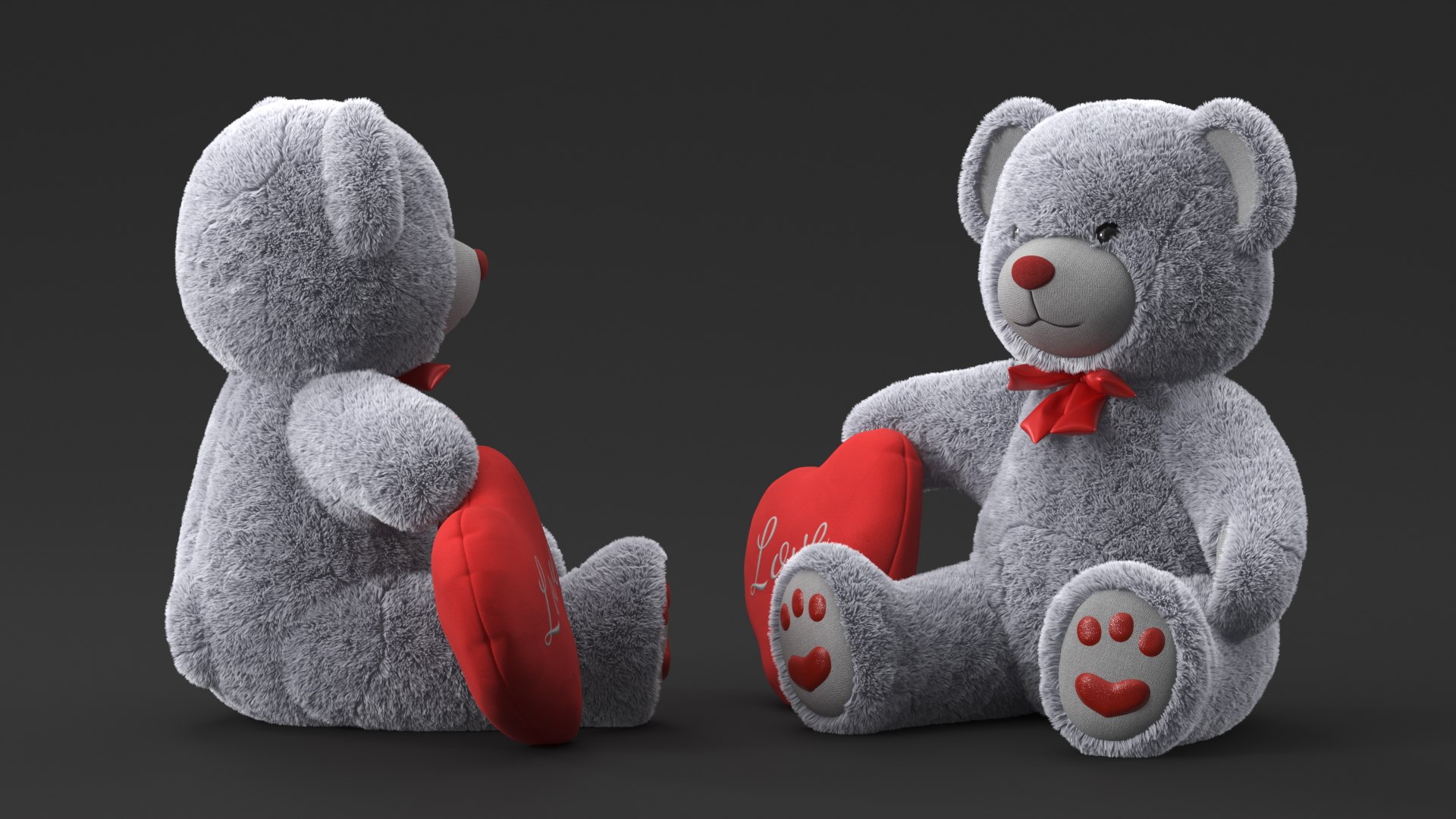 3D Grey Teddy Bear With Heart Fur Model - TurboSquid 2349725