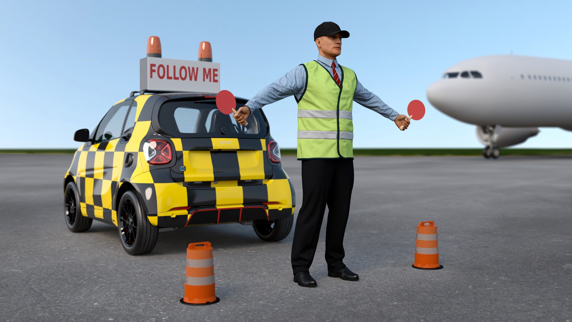 Airport Smart Follow Me Car With Ground Crew Model - TurboSquid 2344244