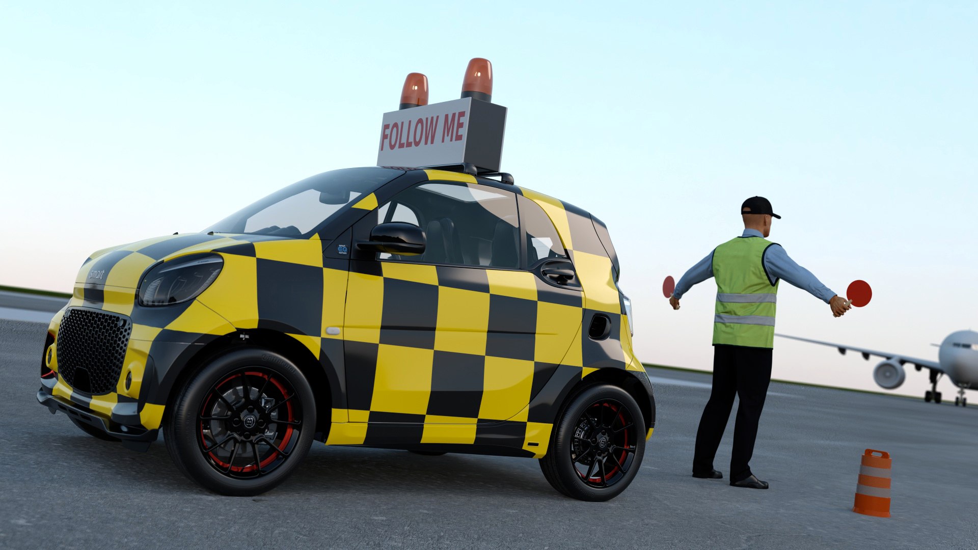 Airport Smart Follow Me Car With Ground Crew Model - TurboSquid 2344244