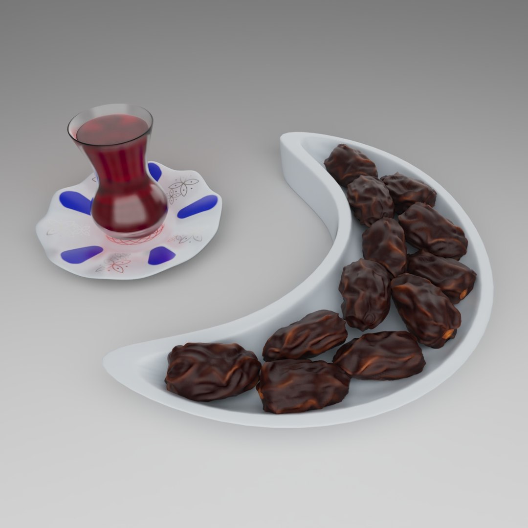 Moon Shaped Plate With Date And East Tea Can Islamic 3D Model ...