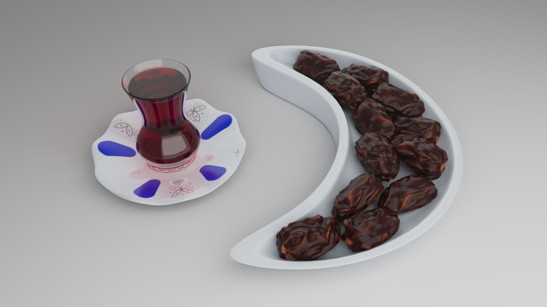 Moon Shaped Plate With Date And East Tea Can Islamic 3D Model ...