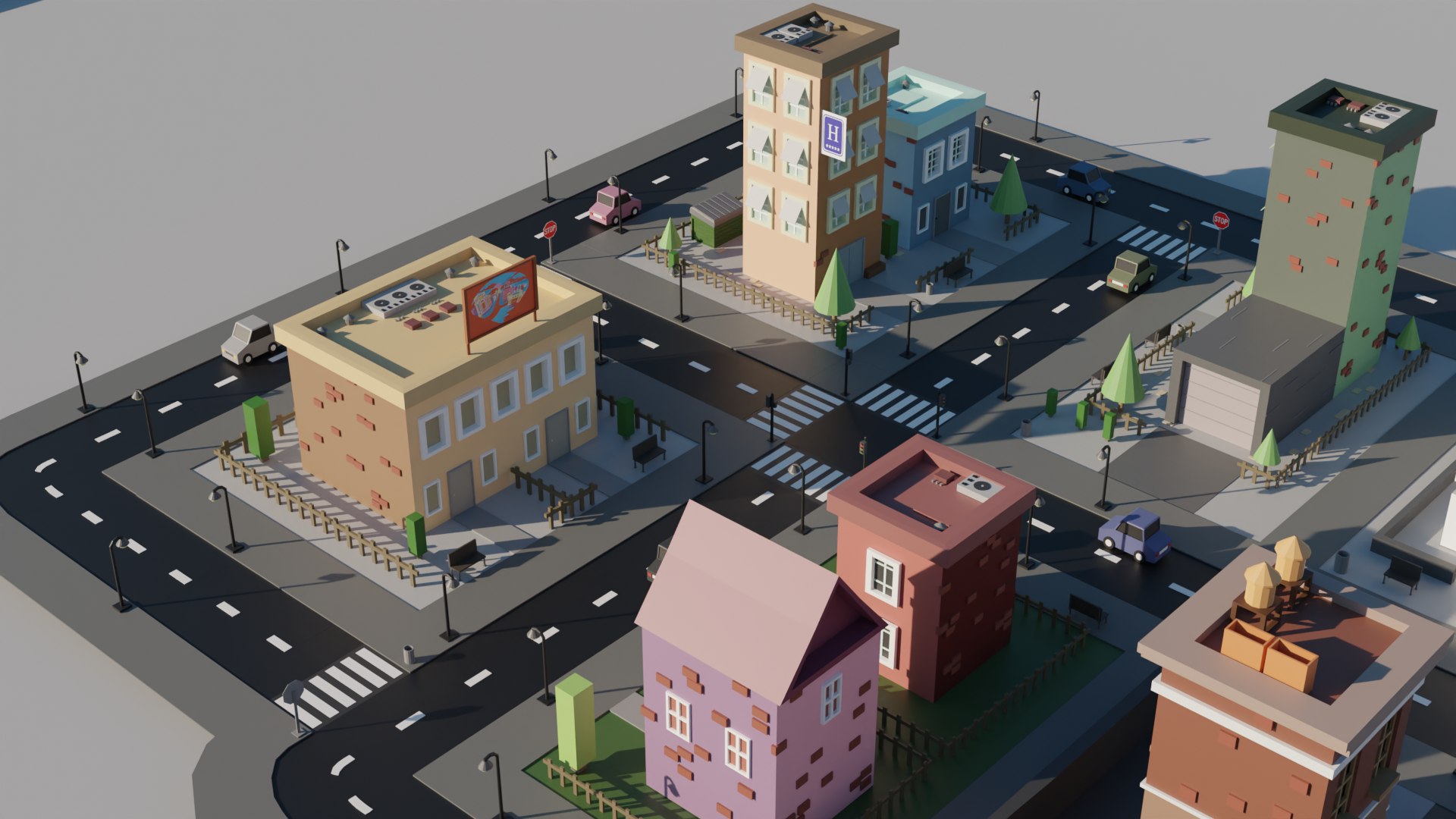 3D Small Town Low Poly - TurboSquid 1791543