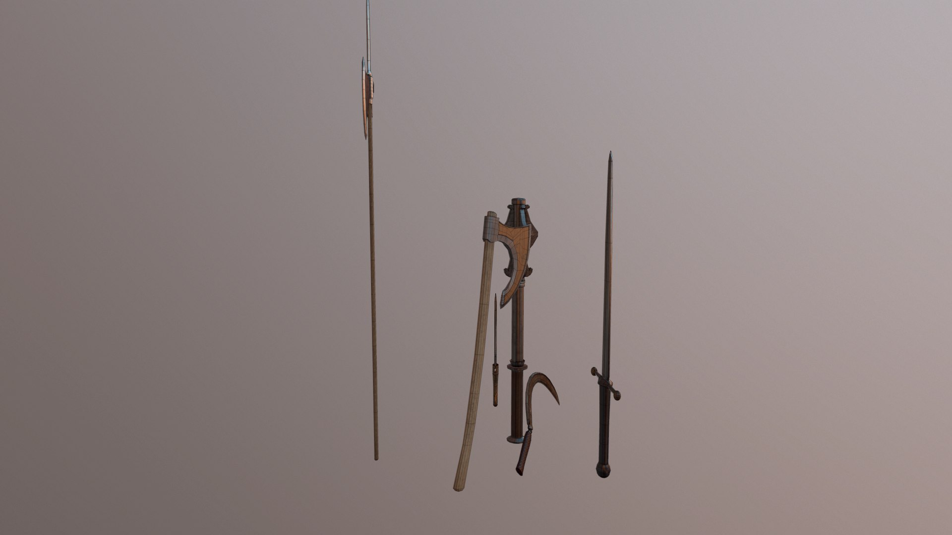 pack meele weapons medieval axe 3d model