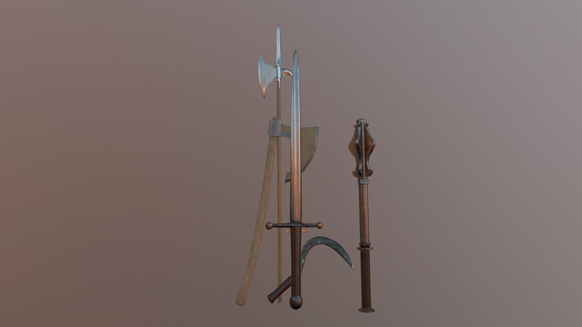pack meele weapons medieval axe 3d model